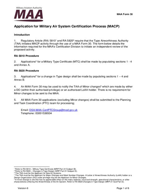 Fillable Online Maa Form 30 Application For Military Air System Certification Process Macp Fax