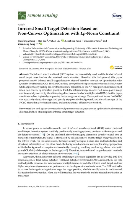 Pdf Infrared Small Target Detection Based On Non Convex Optimization With Lp Norm Constraint