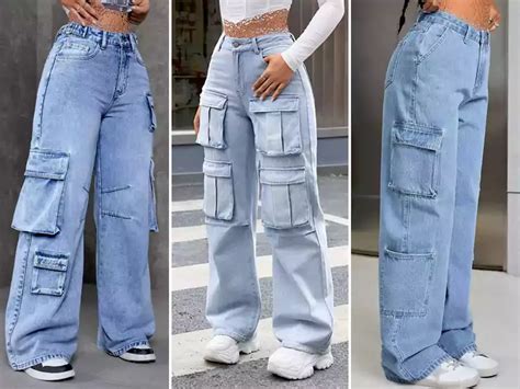 شلوار زنانه کارگو جین آبی روشن؛ جدیدترین مدل های ترند شده
