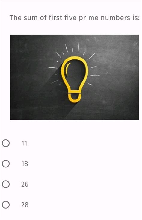 The Sum Of First Five Prime Numbers Is 11 18 26 28