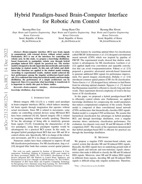 Pdf Hybrid Paradigm Based Brain Computer Interface For Robotic Arm Control