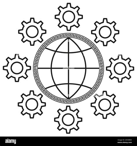 Global Network Gears Black And White Vector Technology Icon International Connectivity Stock
