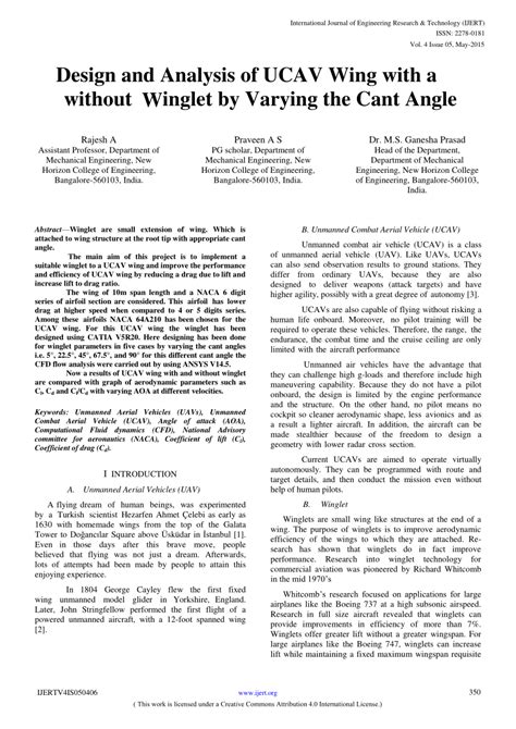 Pdf Design And Analysis Of Ucav Wing With And Without Winglet By Varying The Cant Angle
