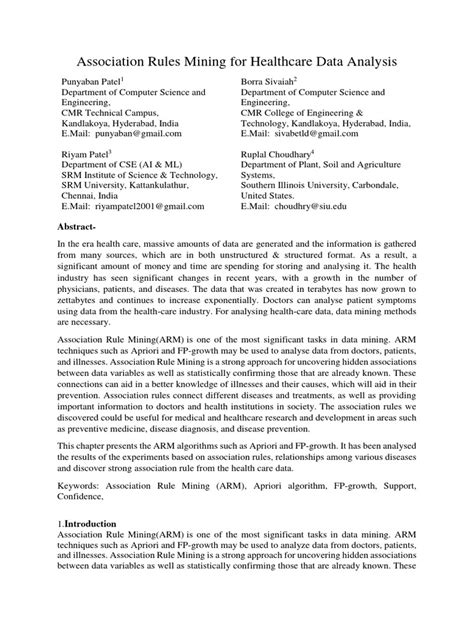 Association Rule Mining For Healthcare Data Analysis Pdf Support Vector Machine Applied