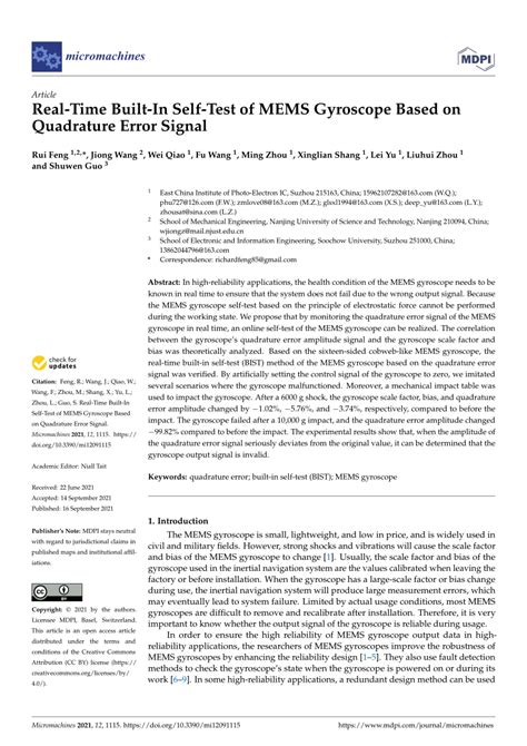 Pdf Real Time Built In Self Test Of Mems Gyroscope Based On Quadrature Error Signal