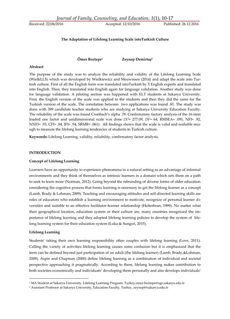 Pdf The Adaptation Of Lifelong Learning Scale Into Turkish Culture