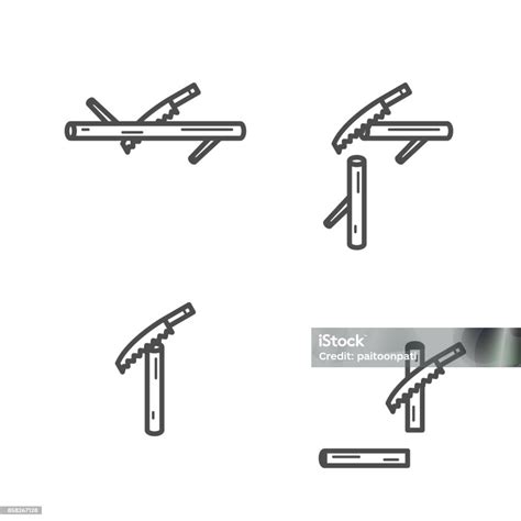 목수 장비 도구 정리 하 여 지점 톱 질의 설정된 단계 본 기호 아이콘 개념 아이디어 개요 선 디자인 그림 흑백 색상에 고립 된 흰색 배경 벡터 Eps10 공장 산업 건물에
