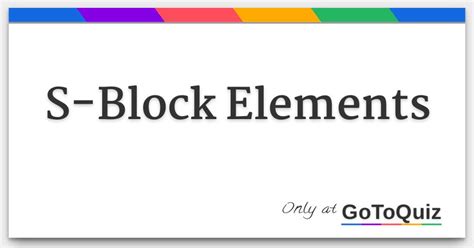 S Block Elements
