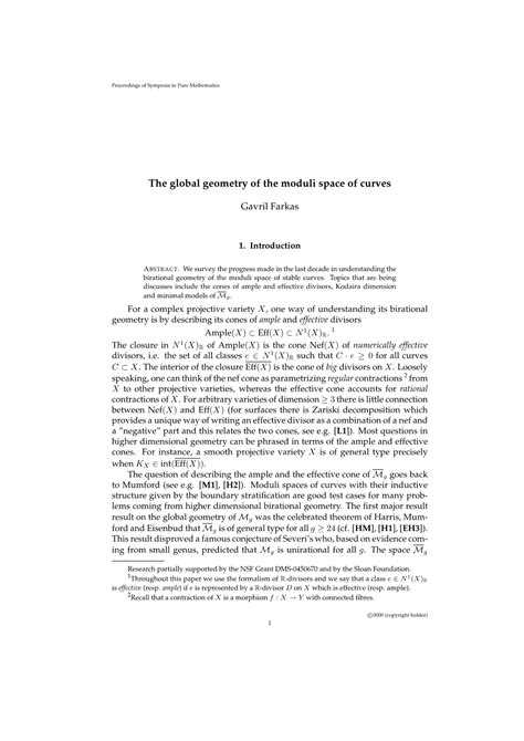 The Global Geometry Of The Moduli Space Of Curves Docslib