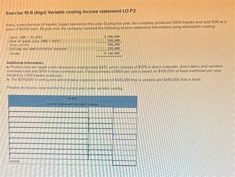 Solved Exercise 19 8 Algo Variable Costing Income