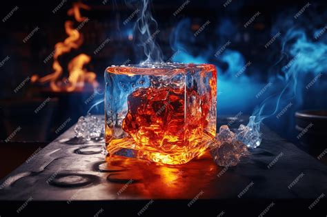 Premium Ai Image Ice Cube Melting On A Flaming Table Contrasting Elements