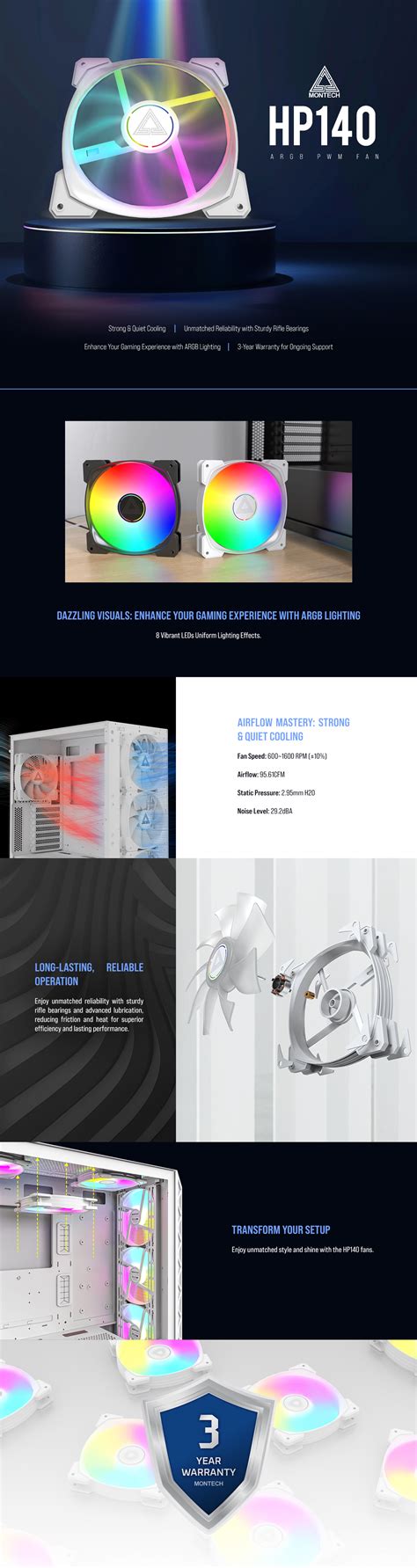 Montech Hp140 Argb Pwm White 140mm Fan Cooling Scorptec Computers