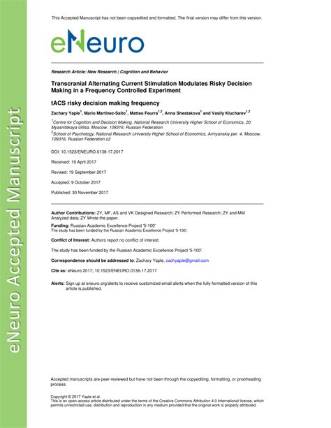 Pdf Transcranial Alternating Current Stimulation Modulates Risky
