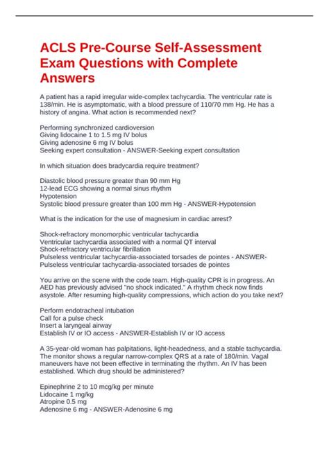 Acls Pre Course Self Assessment Exam Questions With Complete Answers Human Biology Stuvia Us