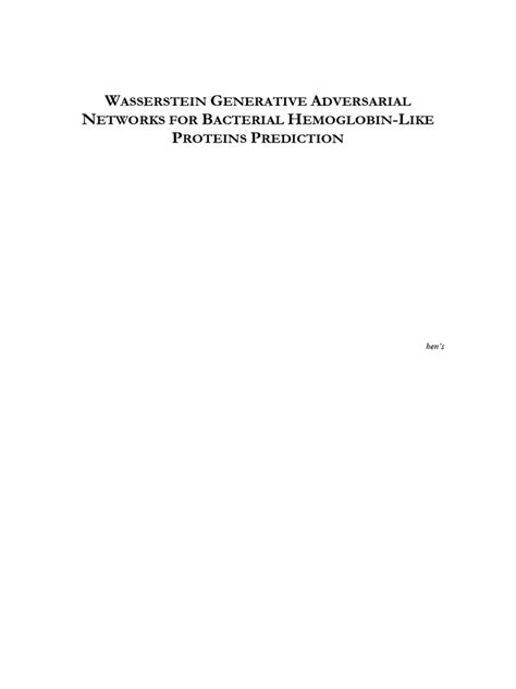 Wasserstein Generative Adversarial Networks For Bacterial Hemoglobin
