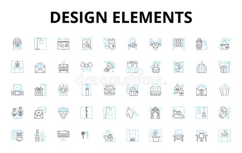 Design Elements Linear Icons Set Color Typography Layout Shape Texture Composition