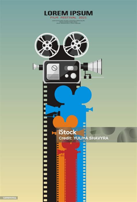 시네마 영화제 포스터 컬러 필름과 영화 캠코더여행 텍스트 장소와 복고풍 영화 배경 포스터 배너 전단지 전단지 브로셔용 필름 템플릿 디자인 영화 시간 개념 0명에 대한 스톡