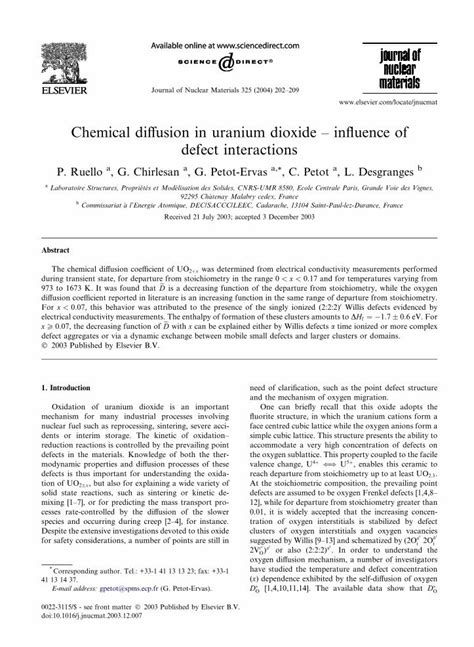 Pdf Chemical Diffusion In Uranium Dioxide Influence Of Defect Interactions Dokumen Tips