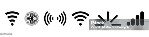 신호 벡터 아이콘을 설정 합니다 라디오는 파도와 광선 레이더 와이파이 안테나 및 위성 신호 기호를 신호 합니다 무선 기술 벡터 일러스트입니다 아이콘에 대한 스톡 벡터 아트