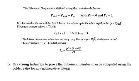 The Fibonacci Sequence Is Defined Using The Recursive Definition Fn2 Fn