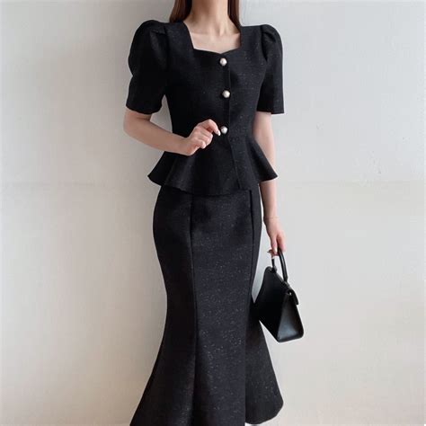 드엘 트위드 진주 플레어 자켓 머메이드 롱 스커트 투피스 세트 3color 하객룩 데이트룩 오피스룩 면접룩 상견례룩 파티룩