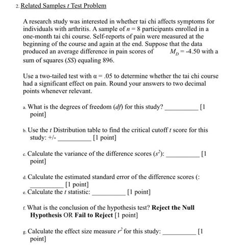Solved Related Samples T Test Problem A Research Study Chegg Com