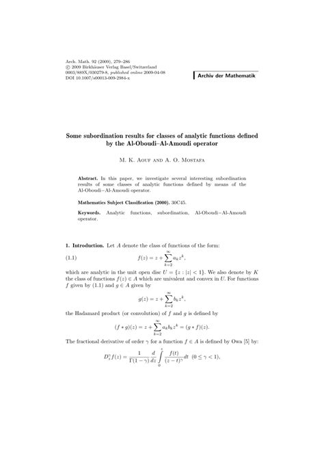 Pdf Some Subordination Results For Classes Of Analytic Functions