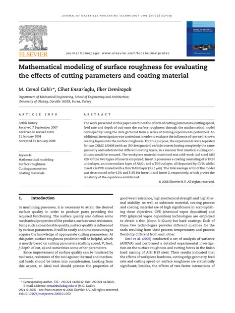 Pdf Mathematical Modeling Of Surface Roughness For Evaluating The Effects Of Cutting
