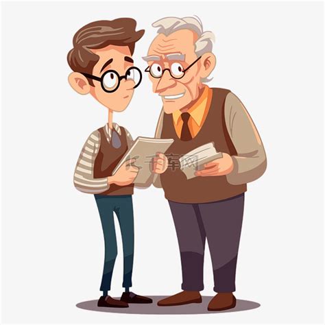 导师剪贴画老人拿着一本书和爷爷说话卡通插图 向量素材图片免费下载 千库网