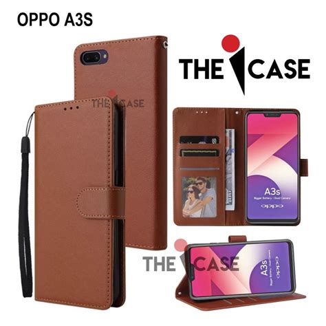Oppo A3S Casing Flip Model Open Close The Leather Case There Is A Photo Holder And A Card Also A