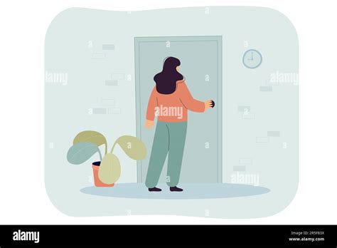 Cartoon Girl Closing Apartment Door Or Hearing Knock Outside Stock Vector Image Art Alamy