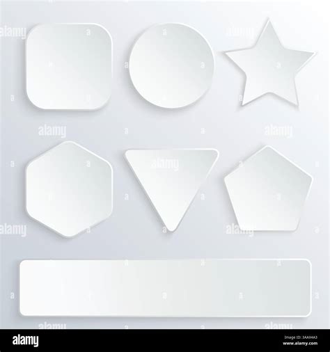 Set Of 3d Paper Buttons In Various Shapes White Vector Buttons On Gray Background Round