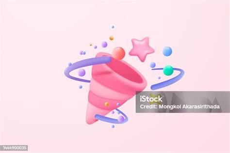 비행 색종이를 가진 3d 파티 팝퍼 폭죽은 콘 포퍼로 놀라움 우승자 생일 파티 및 기념일을 위해 리본 폭발로 폭발합니다 3d 색종이 뱅 아이콘 벡터 렌더링 그림 파티에 대한