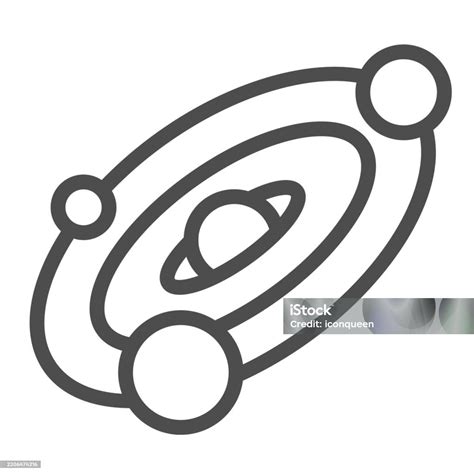 블랙홀 라인 아이콘 코스모스 개념과 행성 시스템 벡터 그래픽입니다 흰색 배경에 행성 궤도 기호가 있는 검은 별 모바일 또는 웹