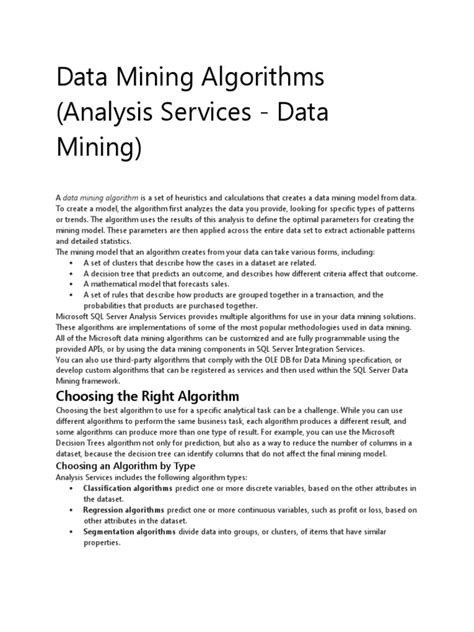 Data Mining Algorithms Analysis Services Data Mining Choosing The