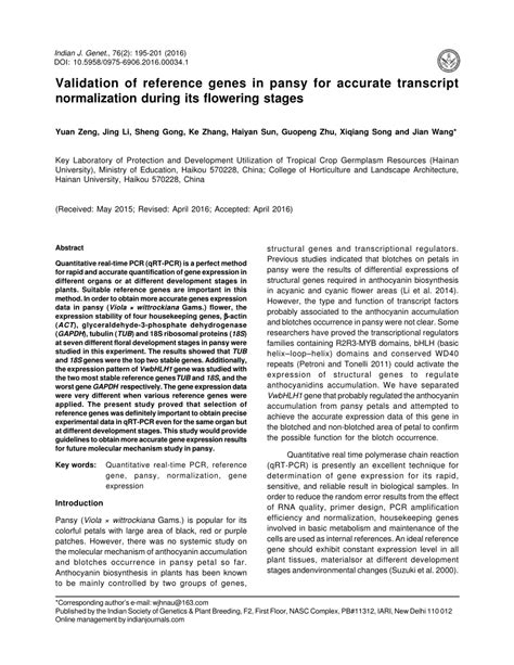 Pdf Validation Of Reference Genes In Pansy For Accurate Transcript Normalization During Its