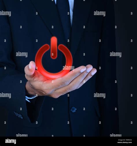 Man Showing The Power Button Stock Photo Alamy