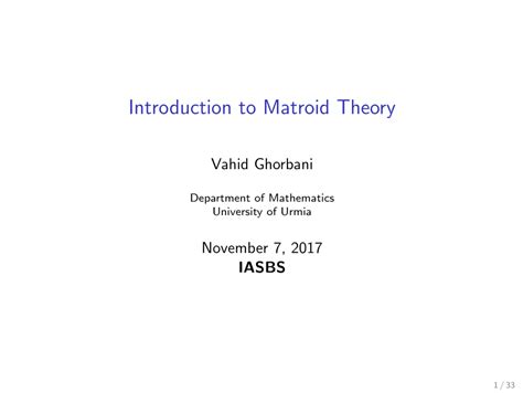 Pdf Introduction To Matroid Theory