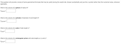 Solved Applicable What Is The Volume Of A Sphere Of Radius