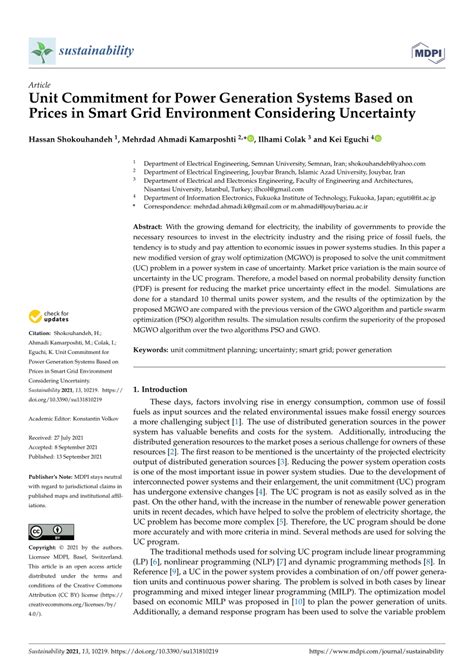 Pdf Unit Commitment For Power Generation Systems Based On Prices In Smart Grid Environment