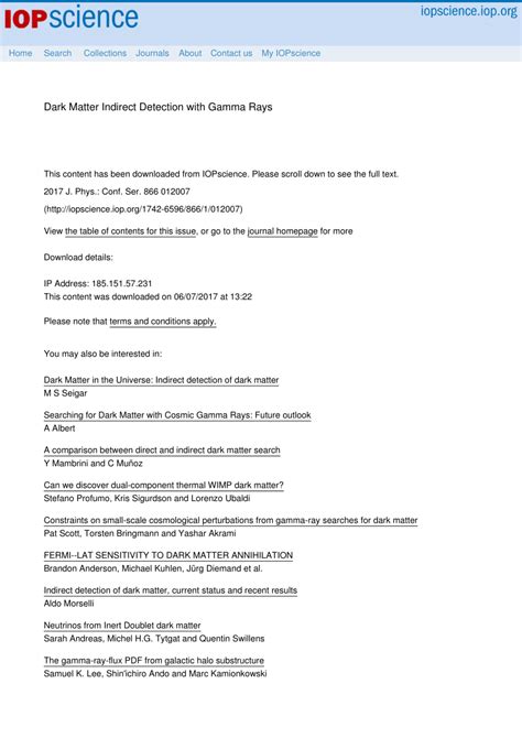 Pdf Dark Matter Indirect Detection With Gamma Rays