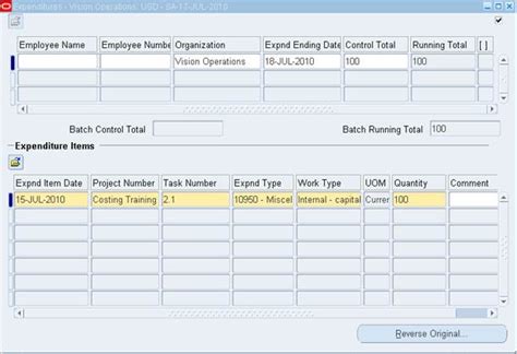 Oracle Applications Oracle Projects Expenditure Details