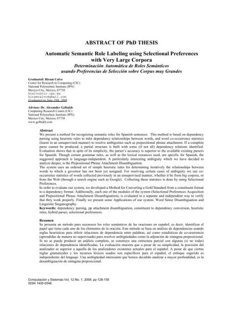 Abstract Of Phd Thesis Automatic Semantic Role Labeling