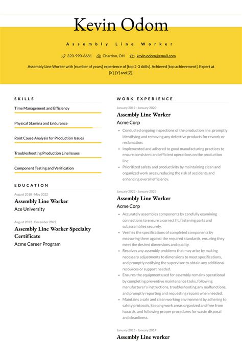 Assembly Line Worker Resume Examples And Templates