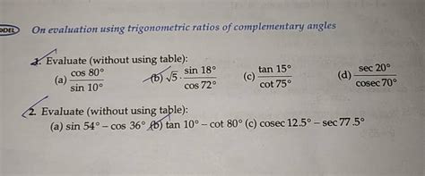 On Evaluation Using Trigonometric Ratios Of Complementary Angles1 Evalu