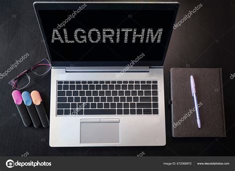 Laptop Algorithm Text Top View Algorithm Inscription Laptop Screen