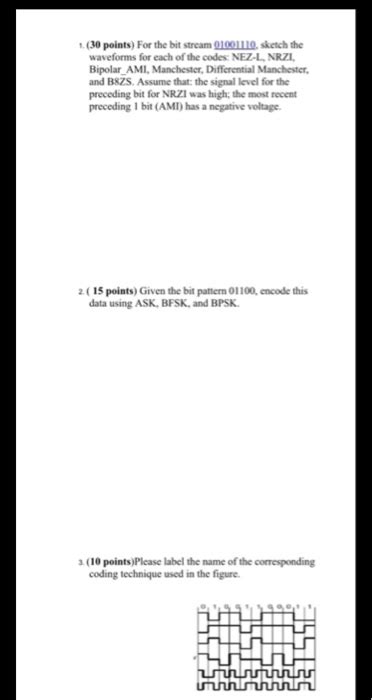 Solved 1 30 Points For The Bit Stream 01001110 Sketch