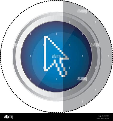 Sticker Blue Circular Button With Silhouette Pixelated Cursor Arrow