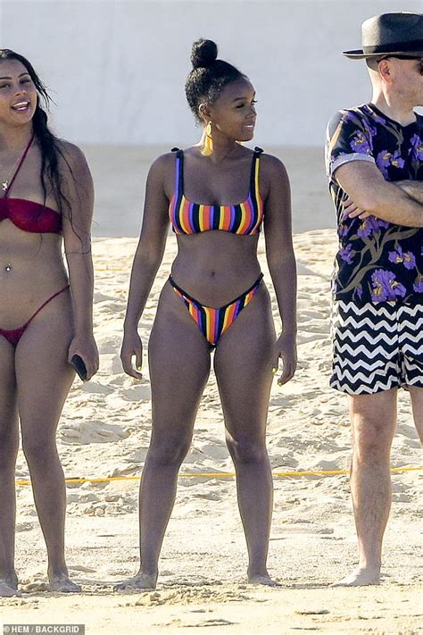 Janelle Monae Showcases Her Flawless Figure In A Skimpy Striped Bikini