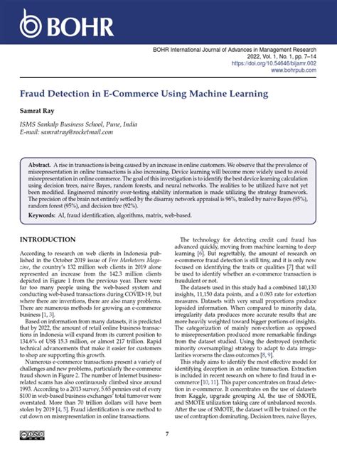 Fraud Detection In E Commerce Using Machine Learning Pdf